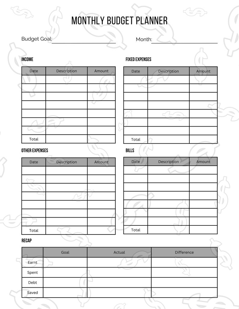 Monthly Budget Planner Bill Tracker Expense Tracker - Etsy
