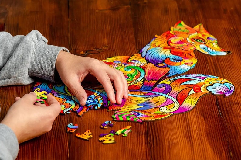 Fox Wooden Puzzle, Animal Shaped Jigsaw Puzzle, Laser Cut Puzzle, 165 ...
