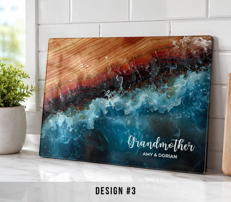 Personalized Glass Cutting Board | Custom Ocean Wave Charcuterie Board ...