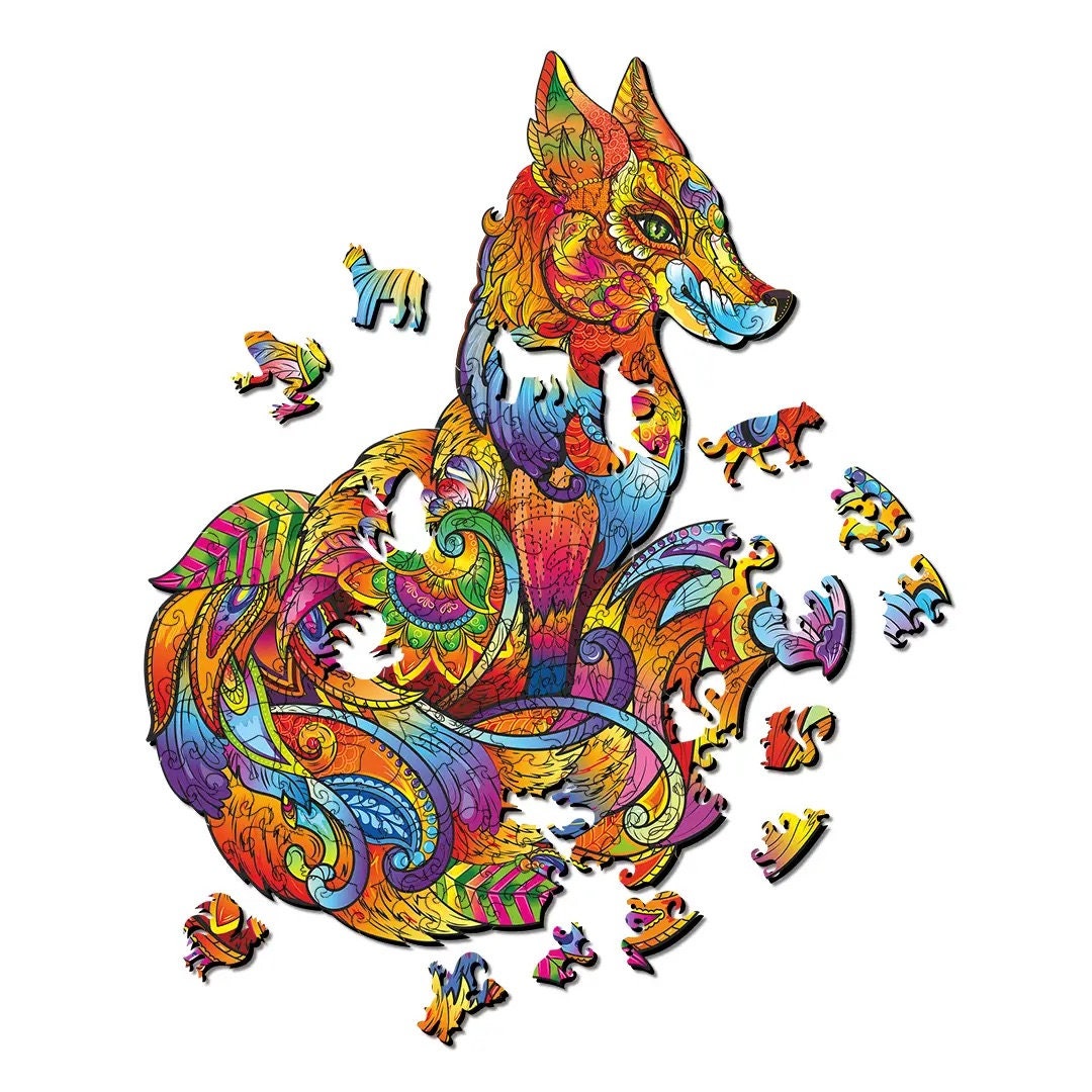 Fox Wooden Puzzle, Animal Shaped Jigsaw Puzzle, Laser Cut Puzzle, 165 ...