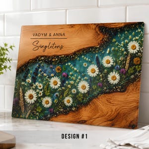 Personalized Wood Cutting Board, Daisy Wildflower Glass Serving Board ...