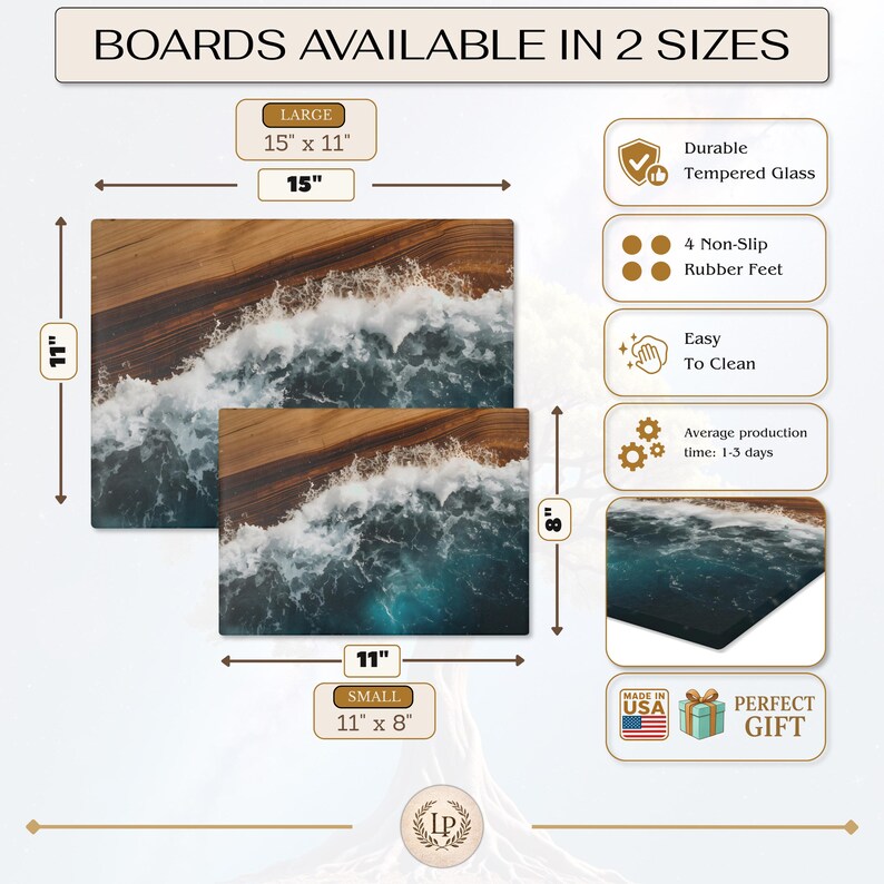 Personalized Glass Cutting Board | Custom Ocean Wave Charcuterie Board ...