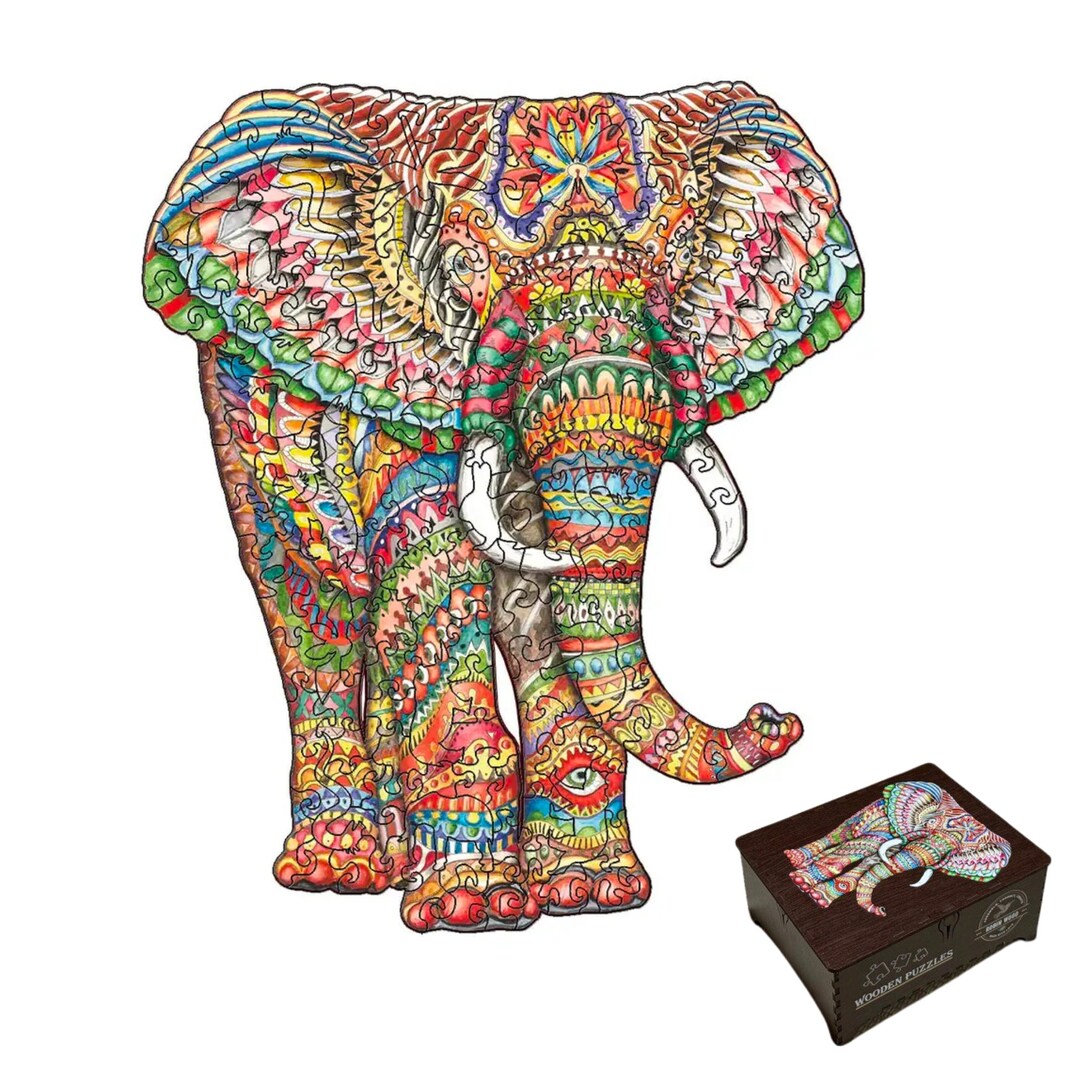 Elephant Extravaganza Jigsaw Wooden Puzzle, for Family, Decor, Adult ...