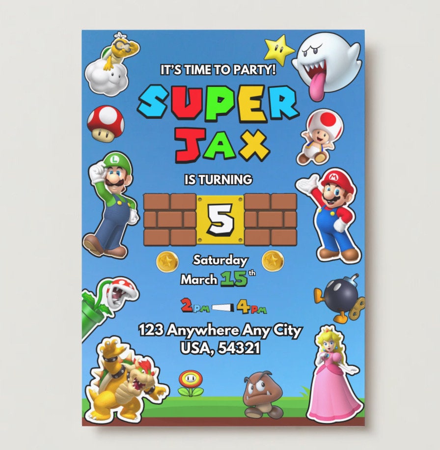 Super Mario Birthday Invitation - Etsy