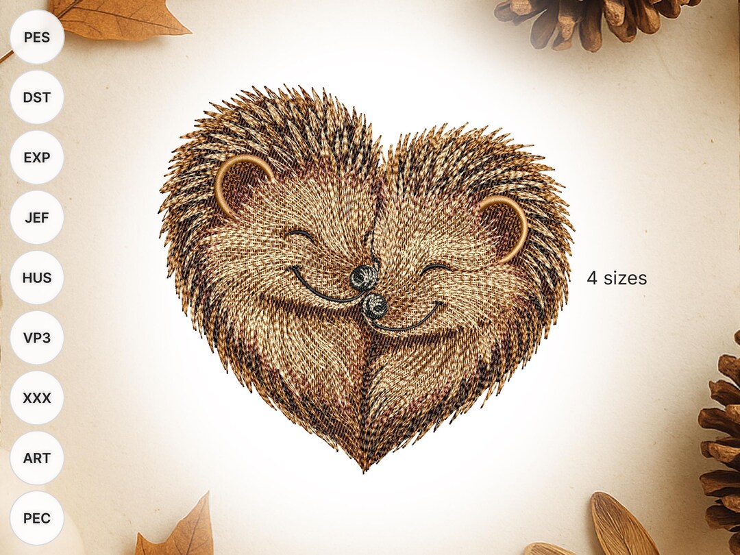 Hedgehog Couple Embroidery Design: Loving Heart, Woodland Animals ...