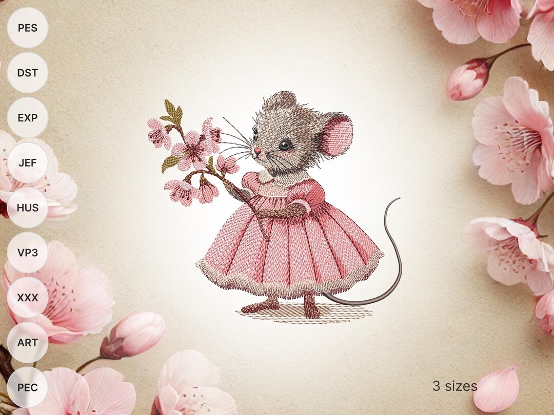 Vintage Easter Mouse Embroidery Design: Cherry Blossoms (machine ...