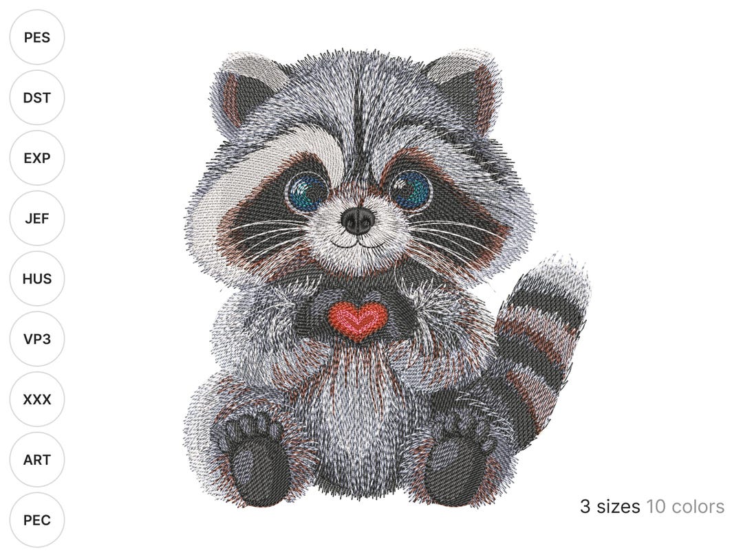 ADORABLE RACCOON Valentine’s Day Heart Embroidery Design – Digital ...