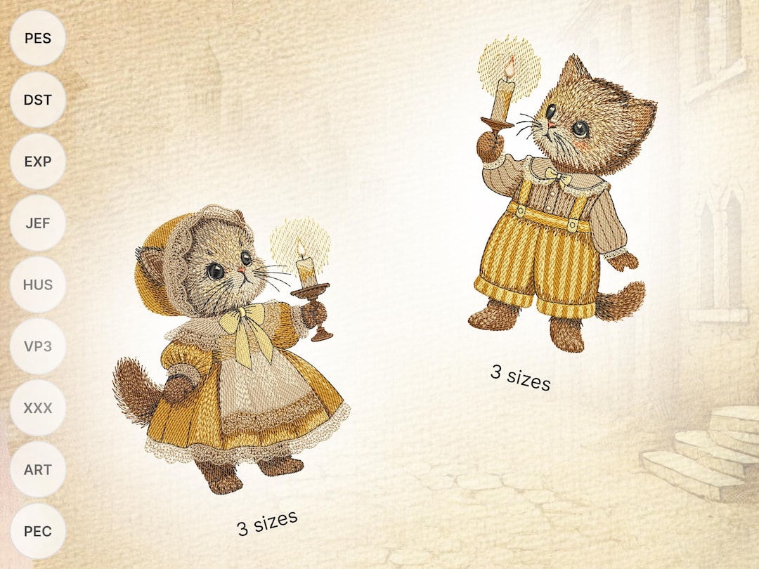 Vintage Cat Embroidery Design: Victorian Kitten With Candle (digital ...