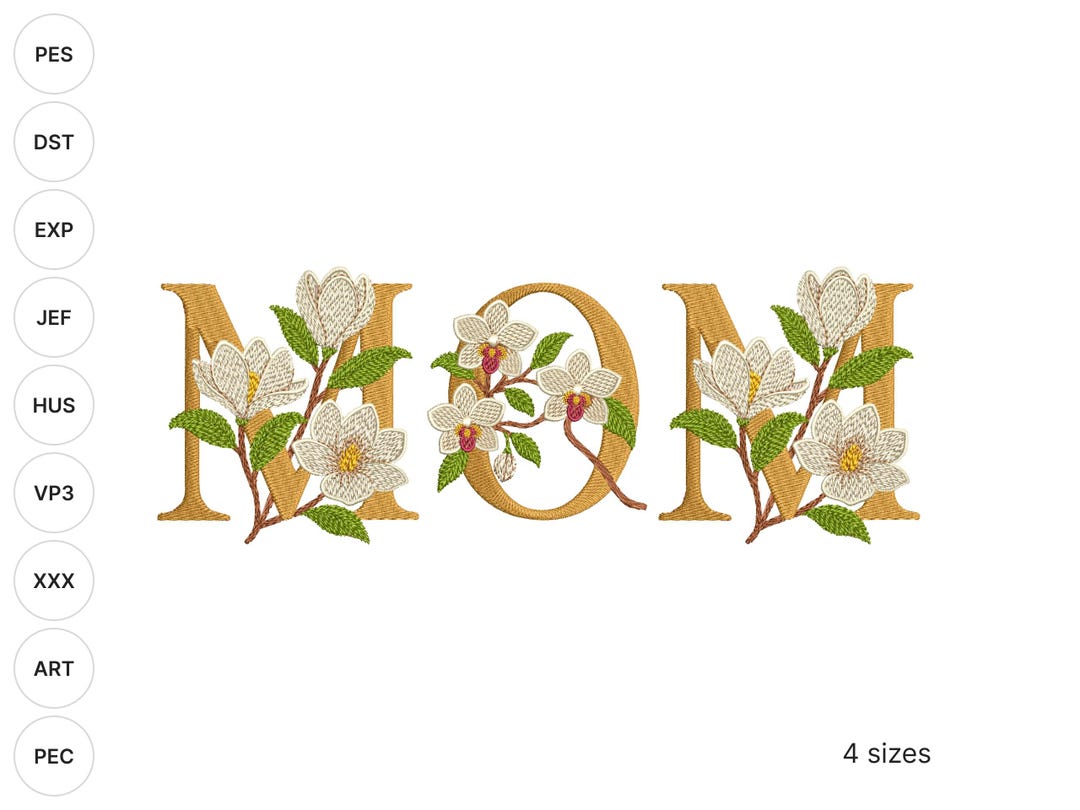 Floral “MOM” Embroidery Design – Elegant Mother’s Day Machine ...