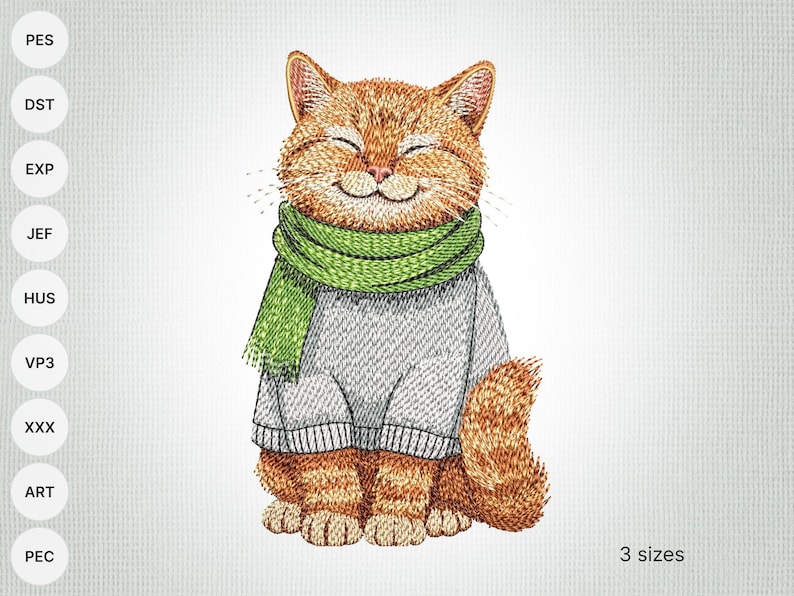 Ginger Cat Embroidery Design: Winter Sweater, Scarf (digital Download ...