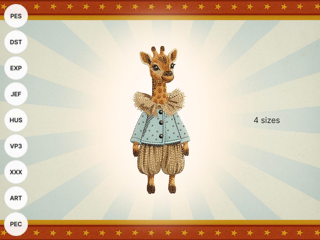 Vintage Circus Giraffe Embroidery Design – Clown Costume (instant ...