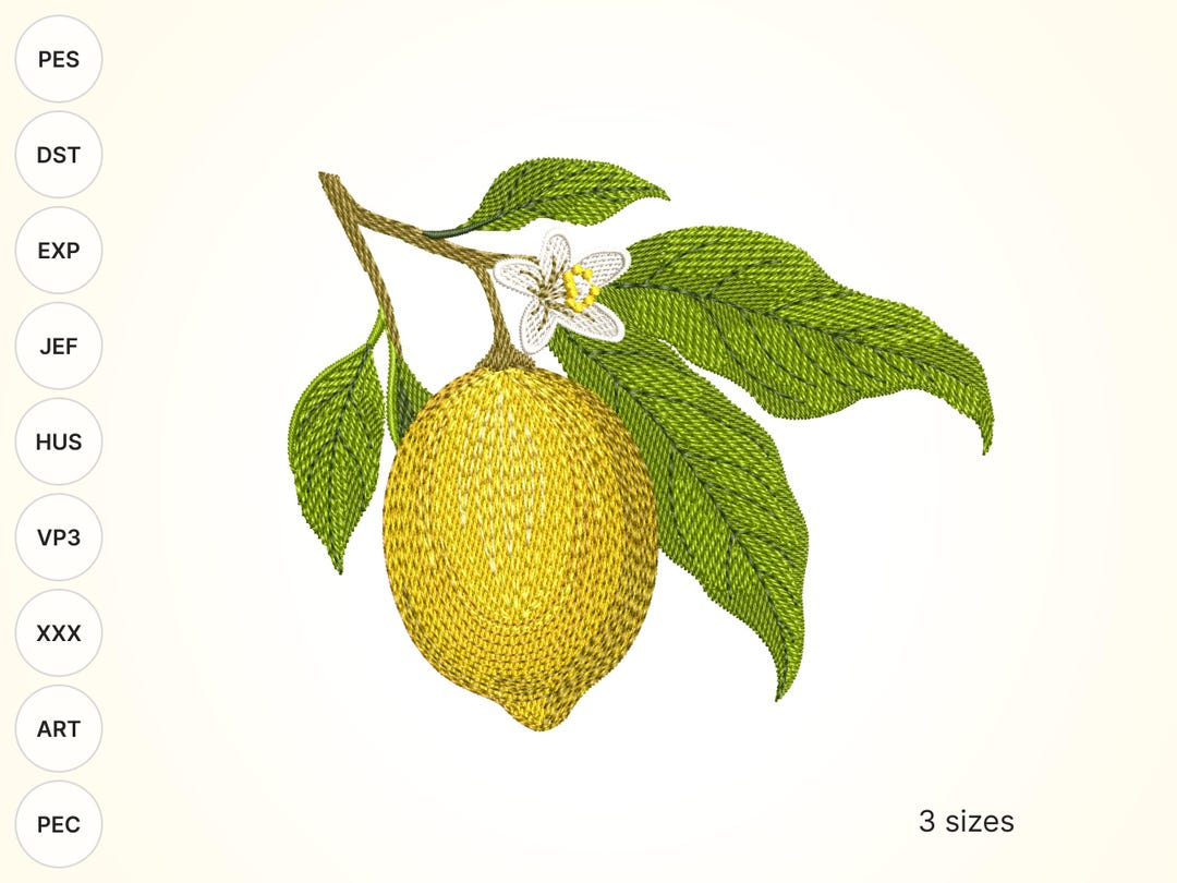 Lemon Branch Machine Embroidery Design – Summer Citrus Fruit With ...