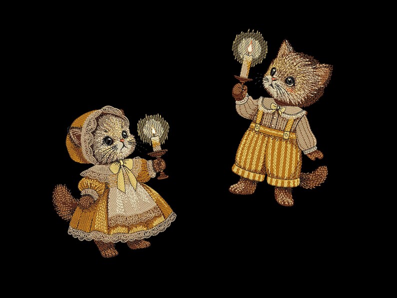 Vintage Cat Embroidery Design: Victorian Kitten With Candle (digital ...