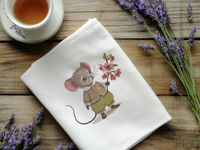 Vintage Easter Mouse Embroidery Design: Cherry Blossoms Bundle (digital ...