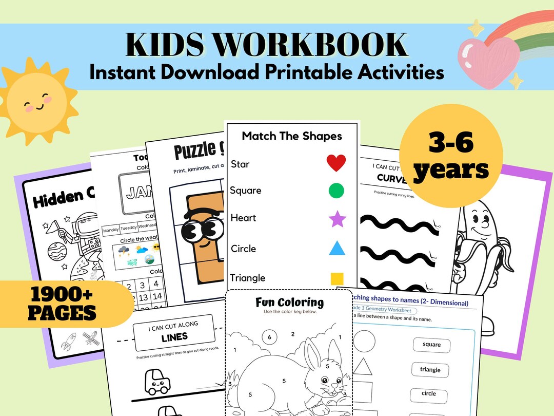 Kids Activity Workbook Printable | Ages 3-6 Learning Worksheets ...