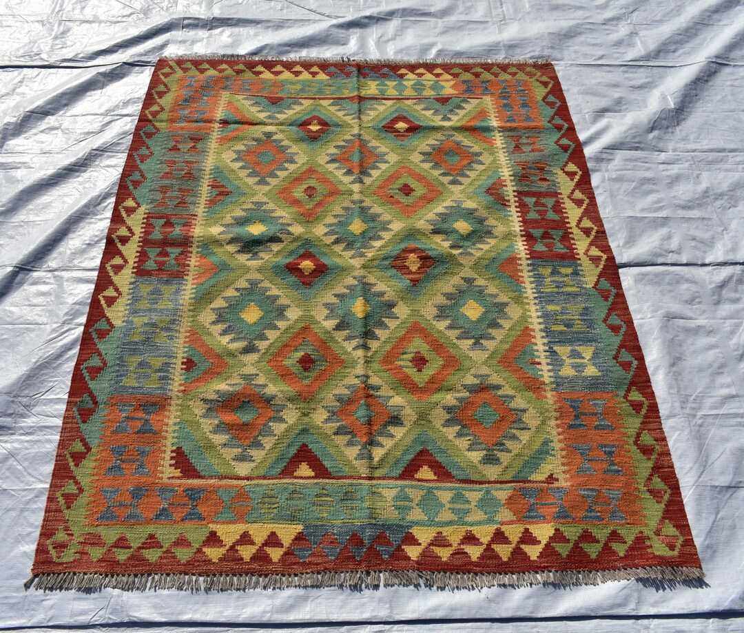 5 X 7 Ft, Oriental Vintage Afghan Maimana Kilem Rug/flat-weave Rug/veg ...