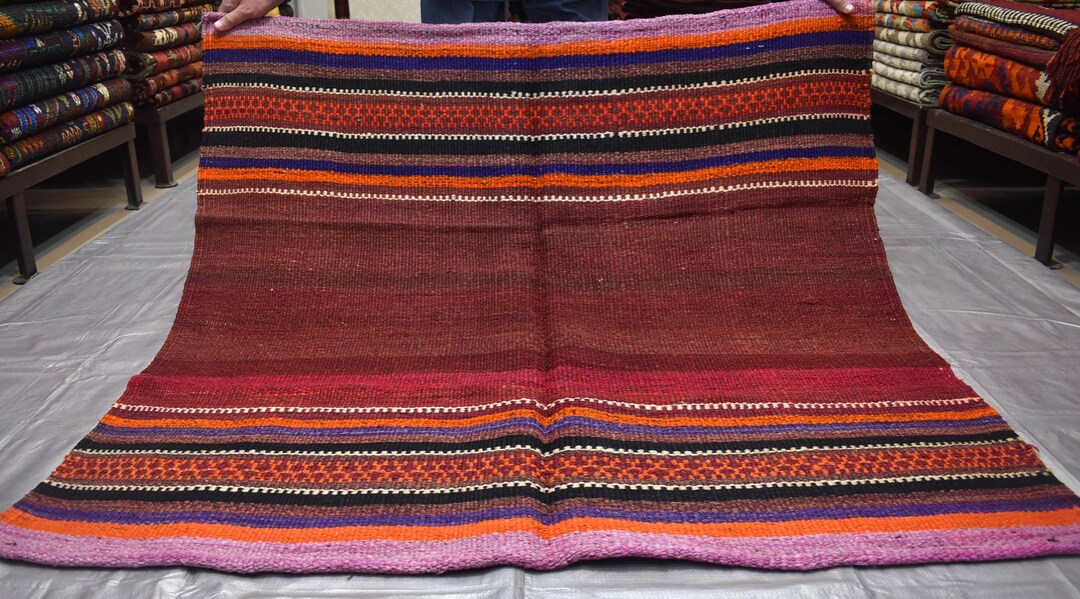 4 X 4 Ft, Authentic Afghan Turkmen Rug, Semi Antique Kilem Rug, Flat ...