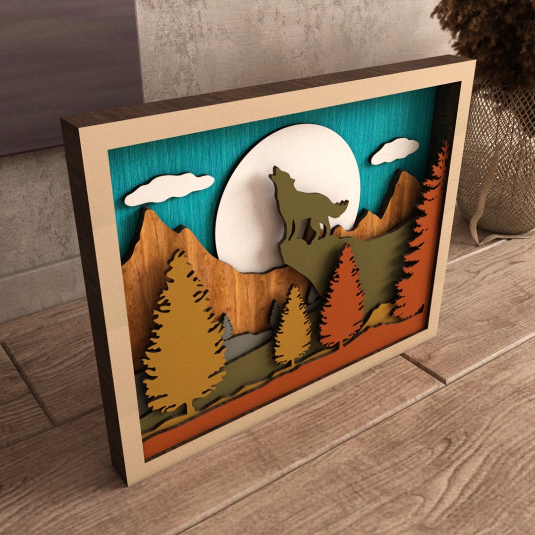 Cloudy Forest Moon Tree Lightburn SVG,DXF Laser Cut File,3d Shadowbox ...