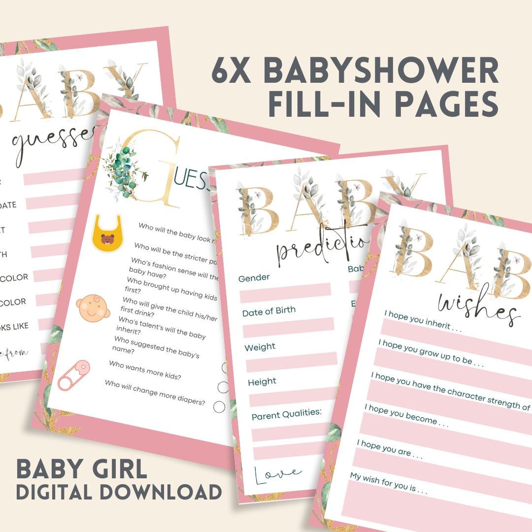 Baby Fill-in Cards, Baby Shower Game, Baby Shower Girl, Baby Shower ...