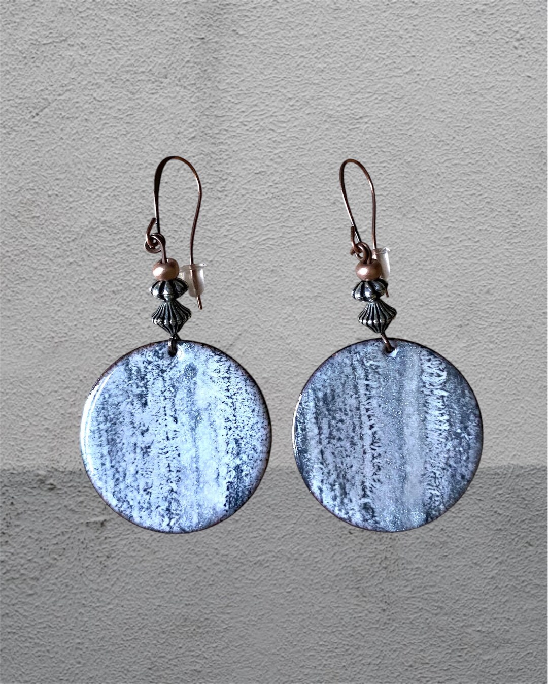 Grisaille Gray With Beads Enamel Earrings/dangle Earrings/boho/handmade ...