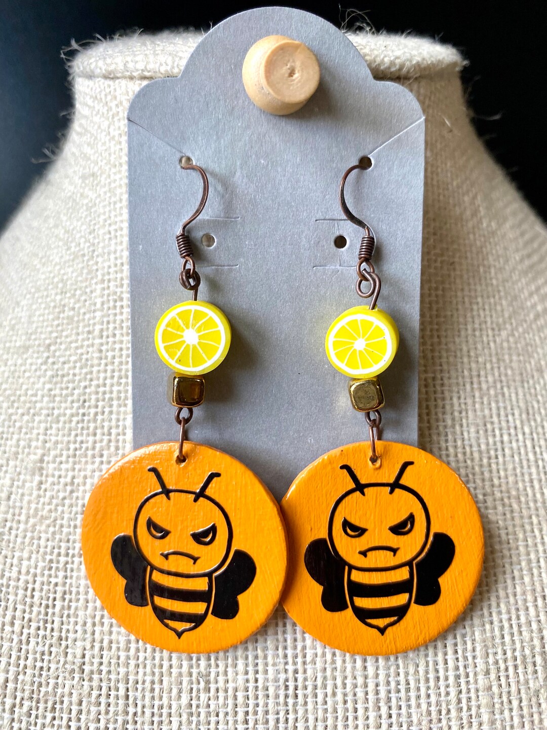 Grumpy Bee Lemon Dangle Earrings/fishhook - Etsy