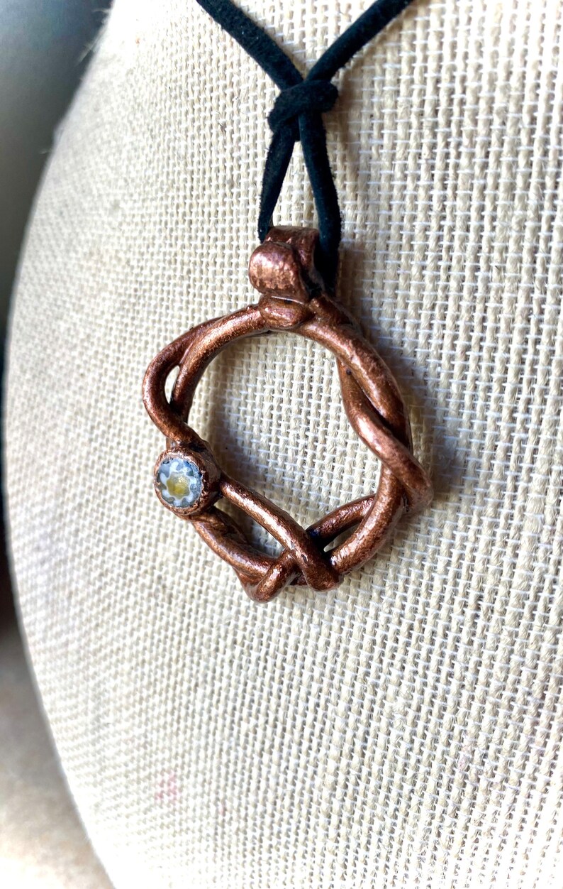 Boho Copper Pendant With Glass Flower Bead/necklace/copper Plated Jewelry /electroform Jewelry ...
