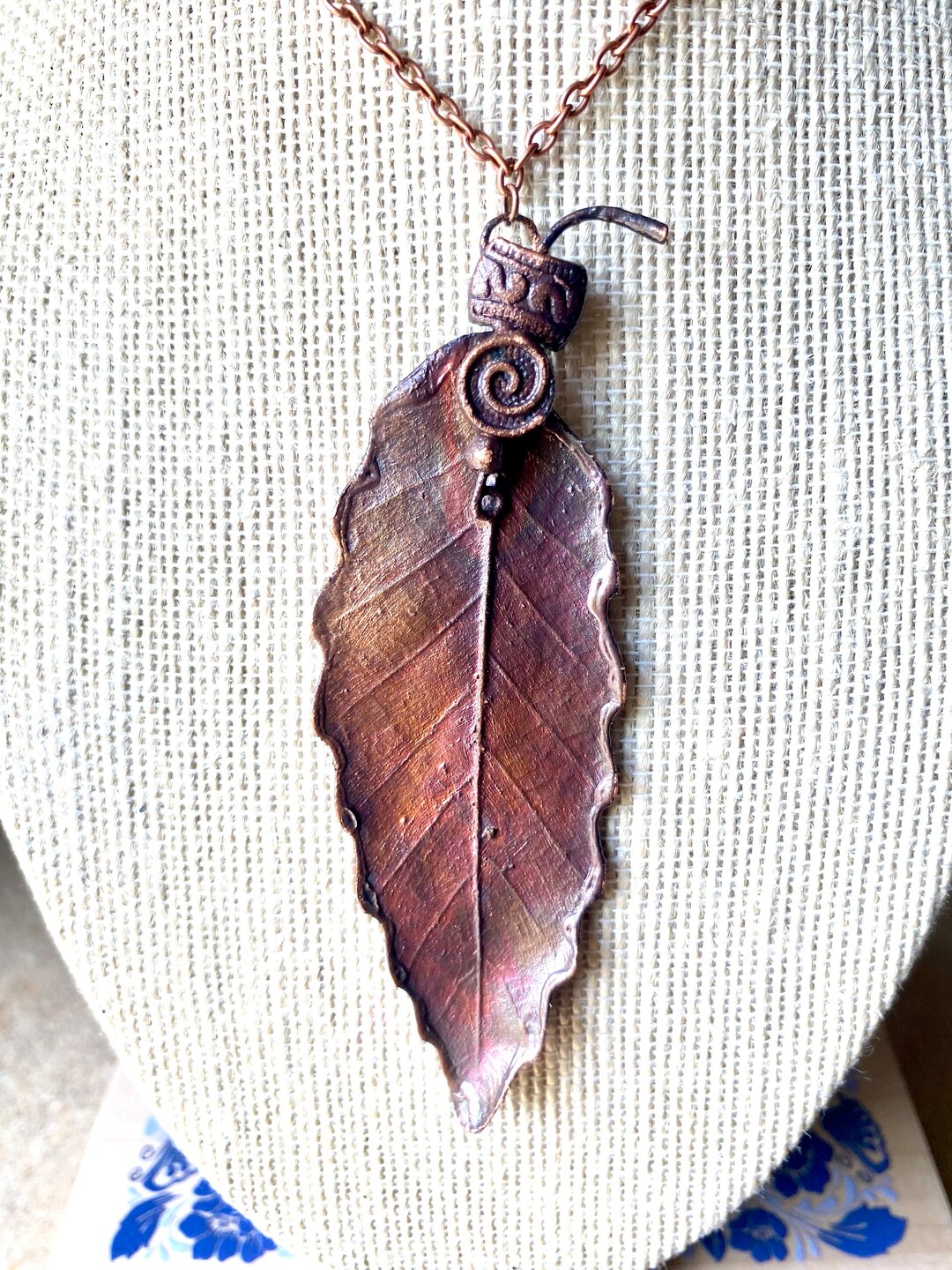 Leaf in Copper Pendant/electroform Jewelry/leather Necklace/copper ...