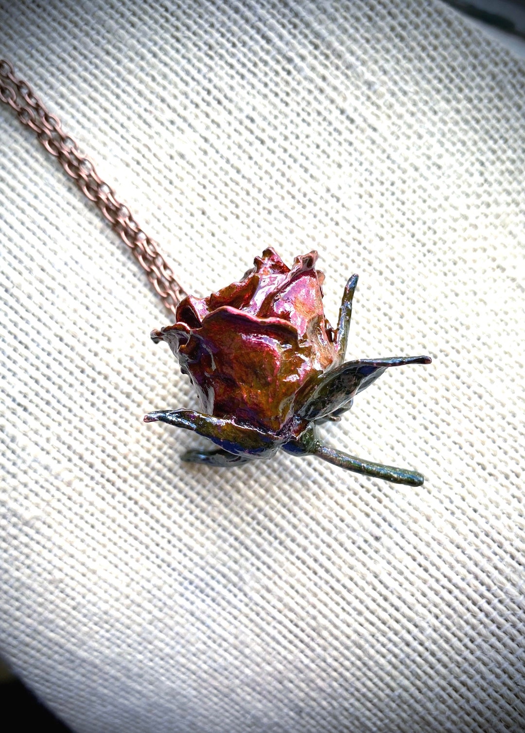 Real Rose in Copper/electroformed Flower/ Rose/red/green/pendant ...