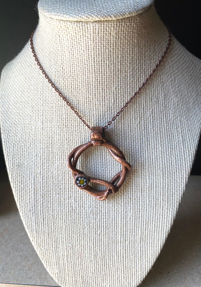 Boho Copper Pendant With Glass Flower Bead/necklace/copper Plated Jewelry /electroform Jewelry ...