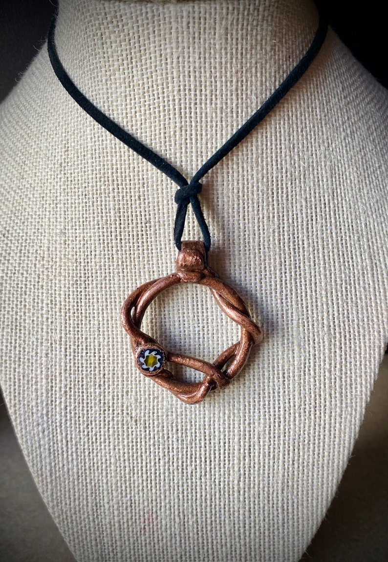 Boho Copper Pendant With Glass Flower Bead/necklace/copper Plated Jewelry /electroform Jewelry ...
