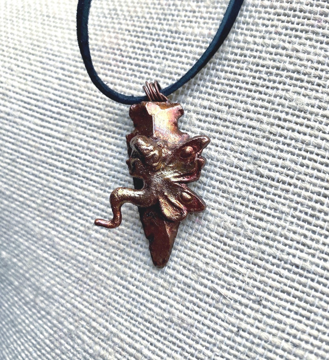 Winged Worm Woman on Arrowhead/copper Plated Pendant/electroform ...