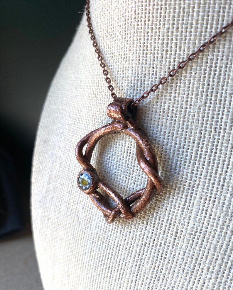 Boho Copper Pendant With Glass Flower Bead/necklace/copper Plated Jewelry /electroform Jewelry ...