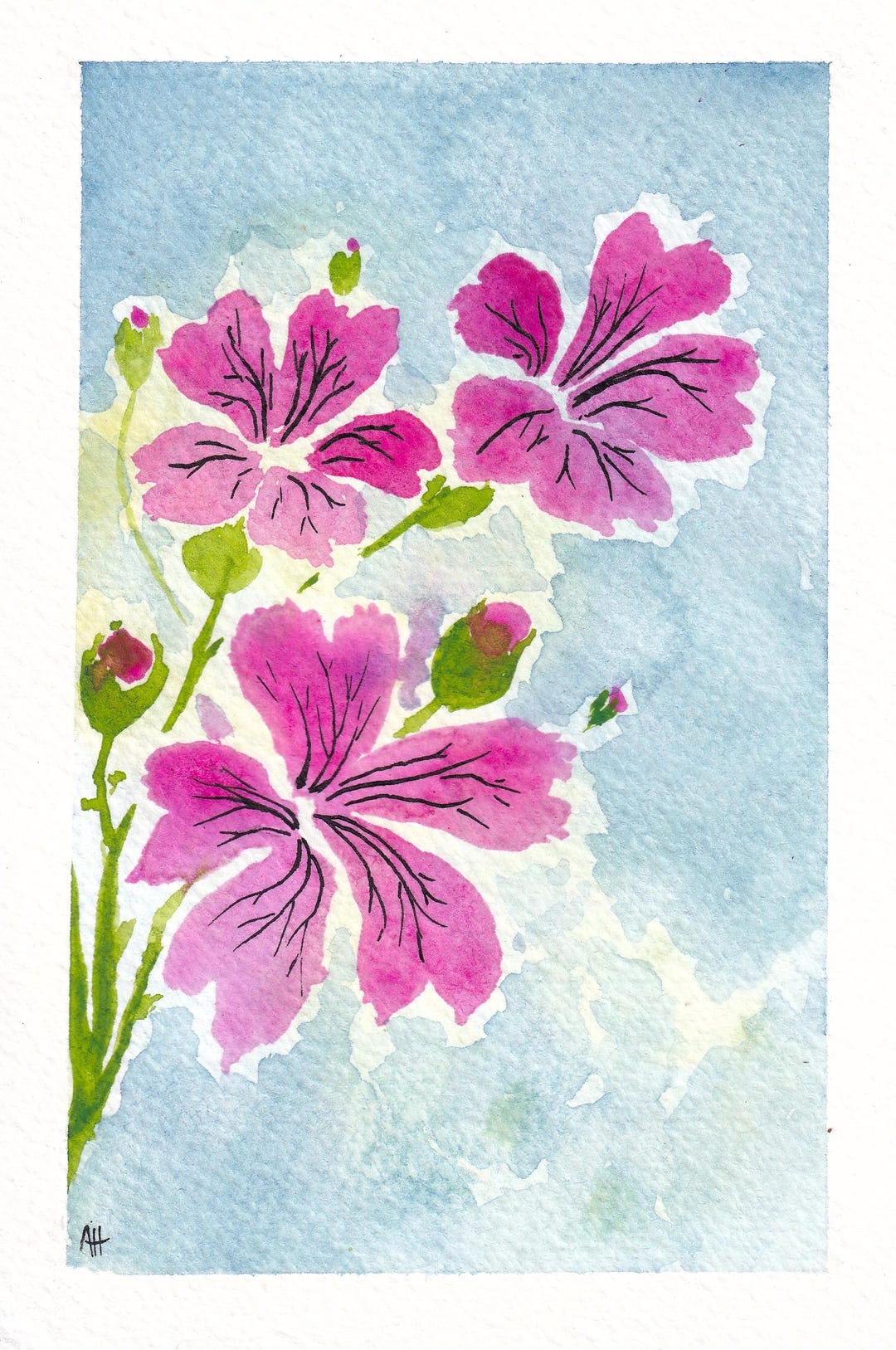 Printable Pink Flowers Watercolor Art Digital Download - Etsy
