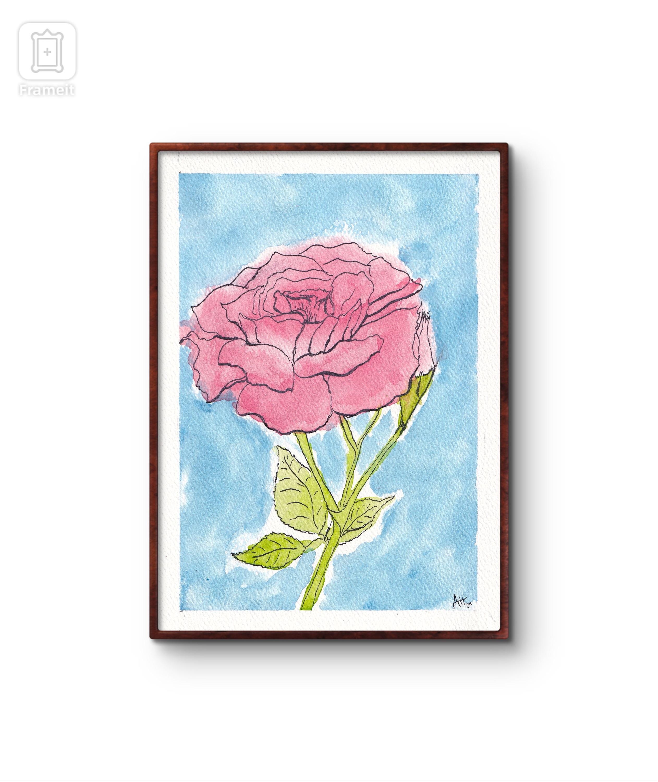 Printable Pink Rose Flower Watercolor Art Digital Download - Etsy