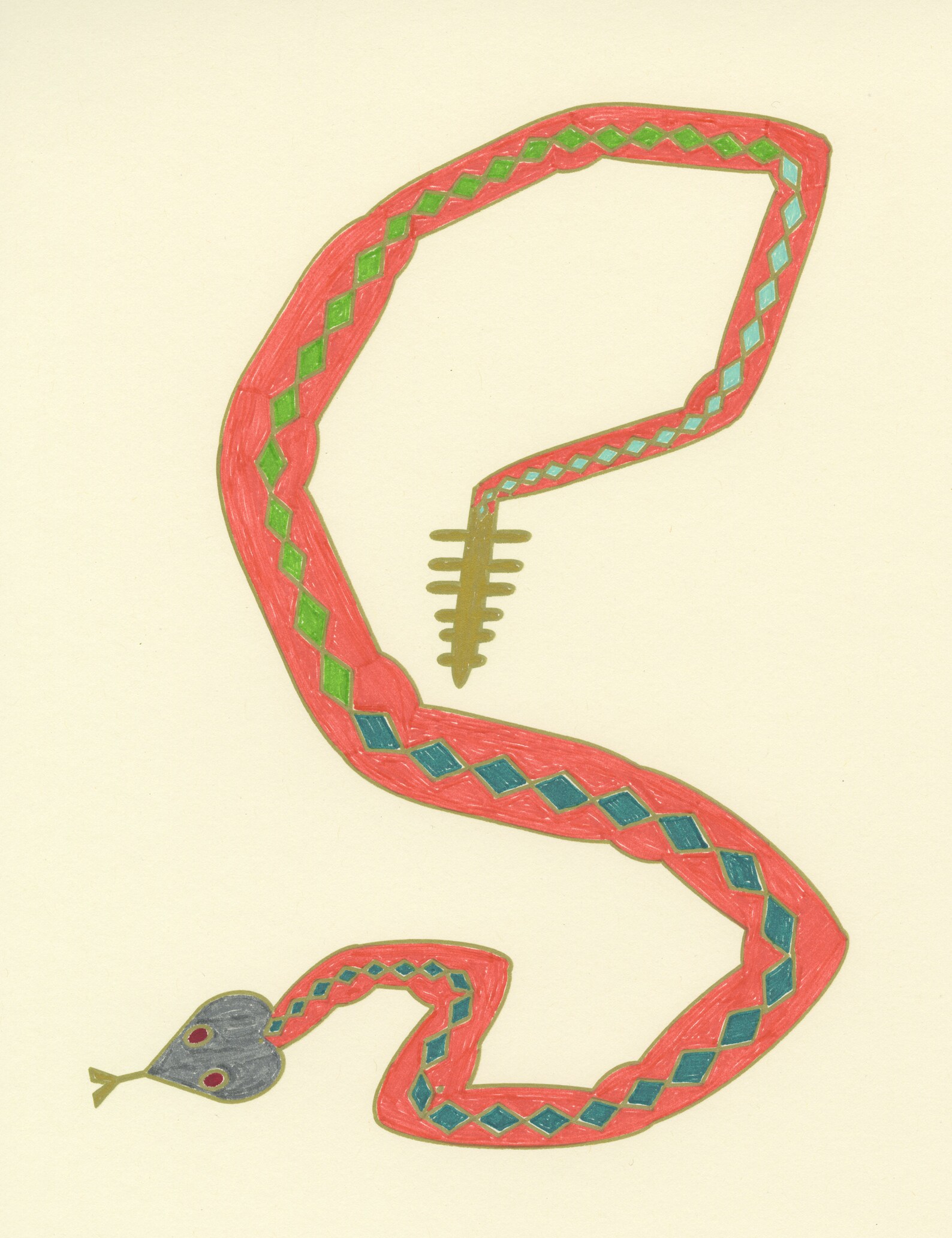 Snake Art. Hand-drawn Fill of Cricut Pen-traced Outlines. Artist ...