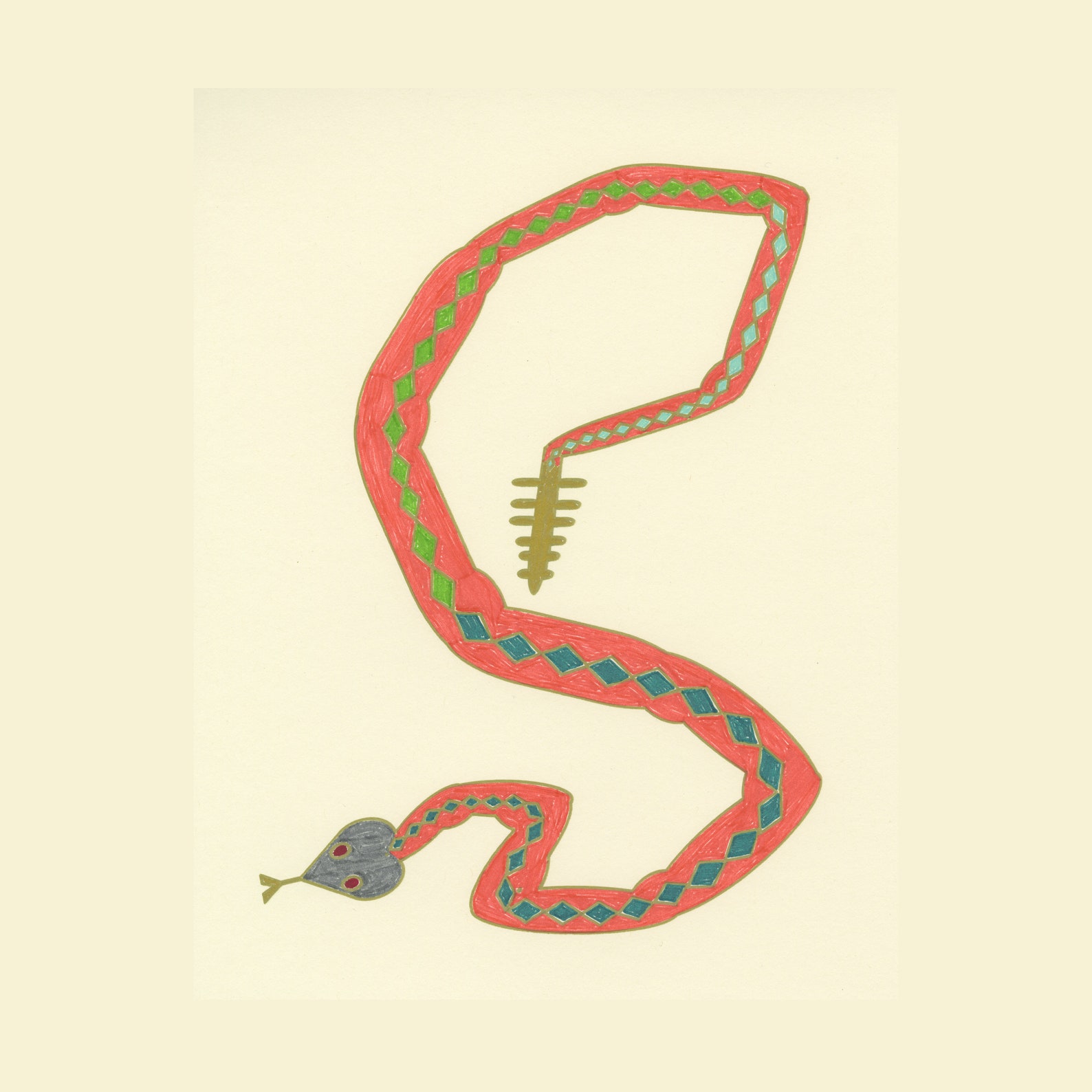 Snake Art. Hand-drawn Fill of Cricut Pen-traced Outlines. Artist ...