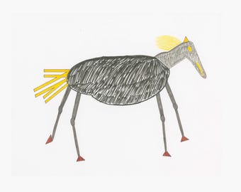 Horse Ink Art. Hand-drawn Fill of Cricut Pen-traced Outlines. Artist ...