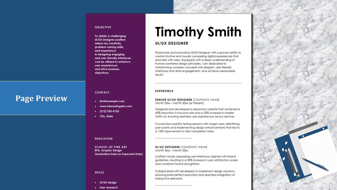 Modern Professional Resume Template, UI UX Designer Resume Template ...