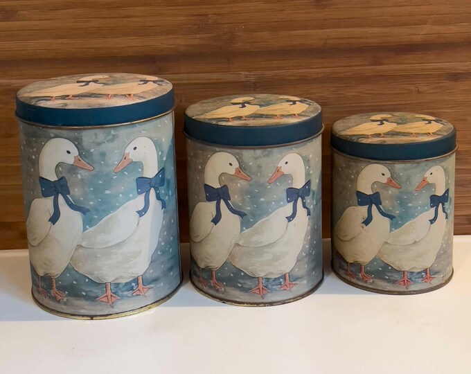 1980s Country Geese Kitchen Canister Set – cute Vintage White Goose ...
