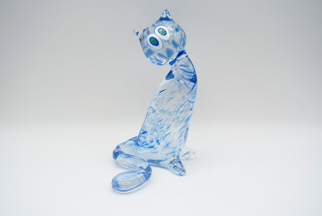 Vintage Glass Cat Figurine, Vintage Art Glass, Hand-blown Glass Kitten ...