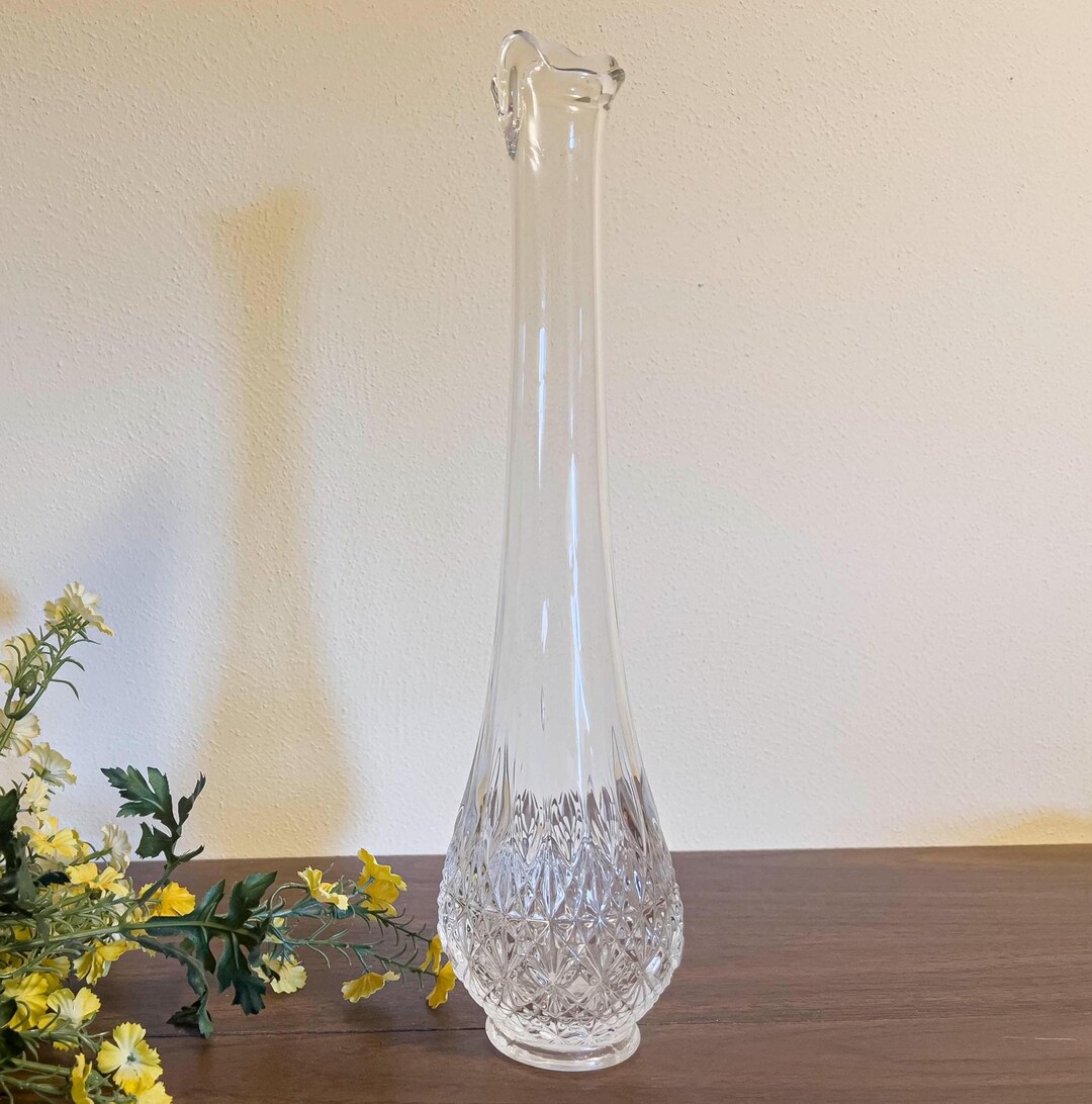 Vintage Fenton Olde Virginia Glass Clear Swung Vase - Collectible 14 ...