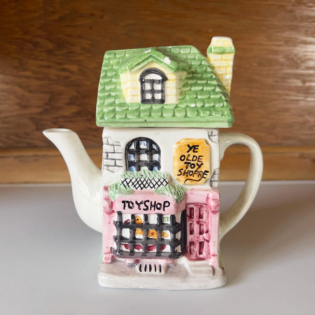 Vintage Green Toy Shoppe Cottage Teapot - Cute Toy Shop Ceramic Teapot - Unique Vintage Gift ...