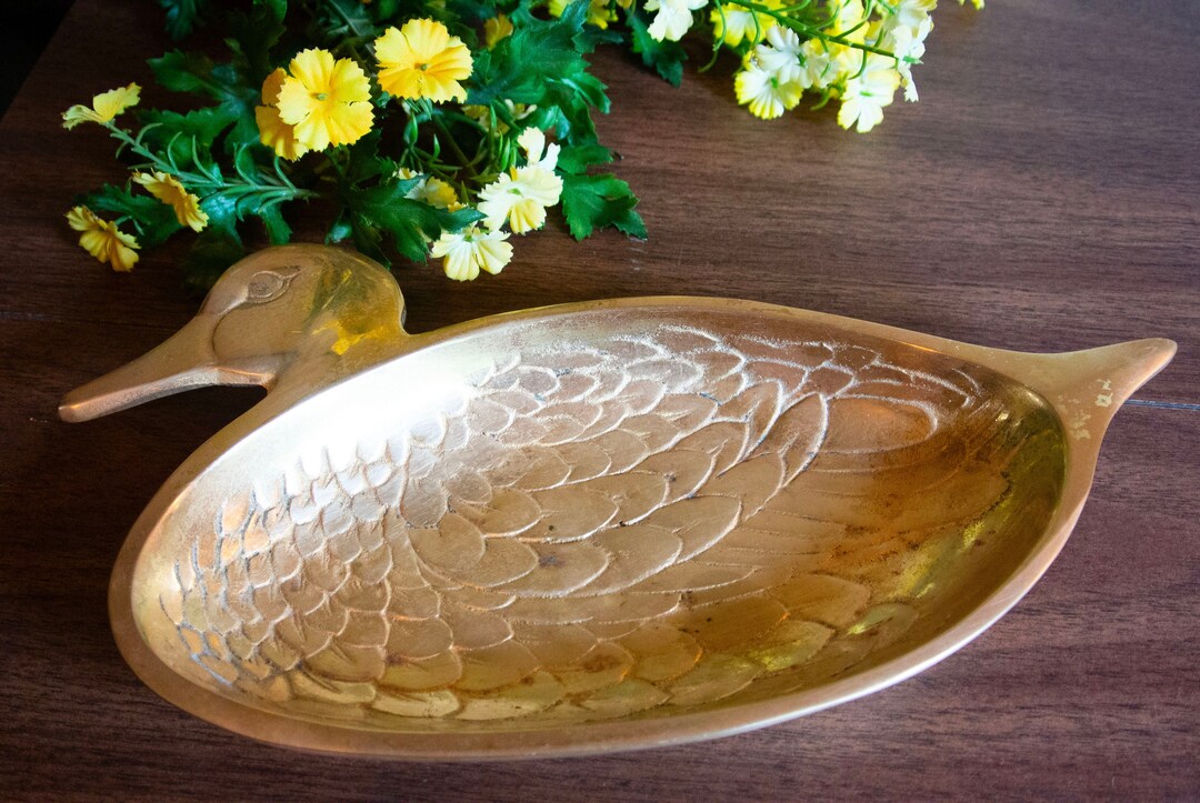 Vintage Mid-century Solid Brass Duck Platter or Dish, Vintage Brass ...