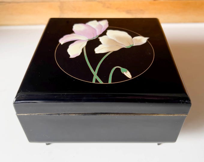 Vintage Black Floral Jewelry Music Box – san Francisco Music Box Co ...