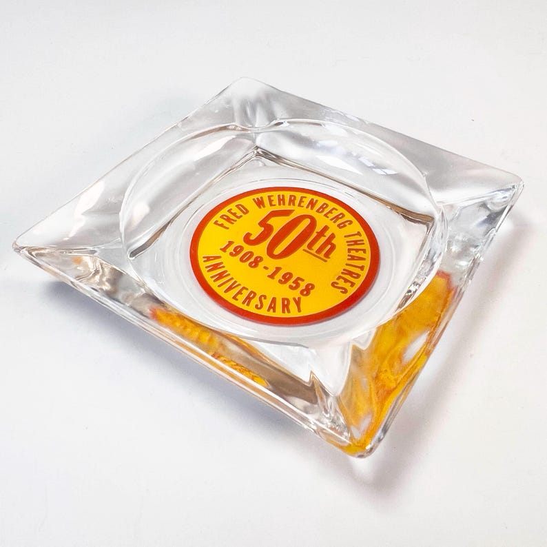 Vintage 1950s Fred Wehrenberg Theatres 50th Anniversary Glass Ashtray ...