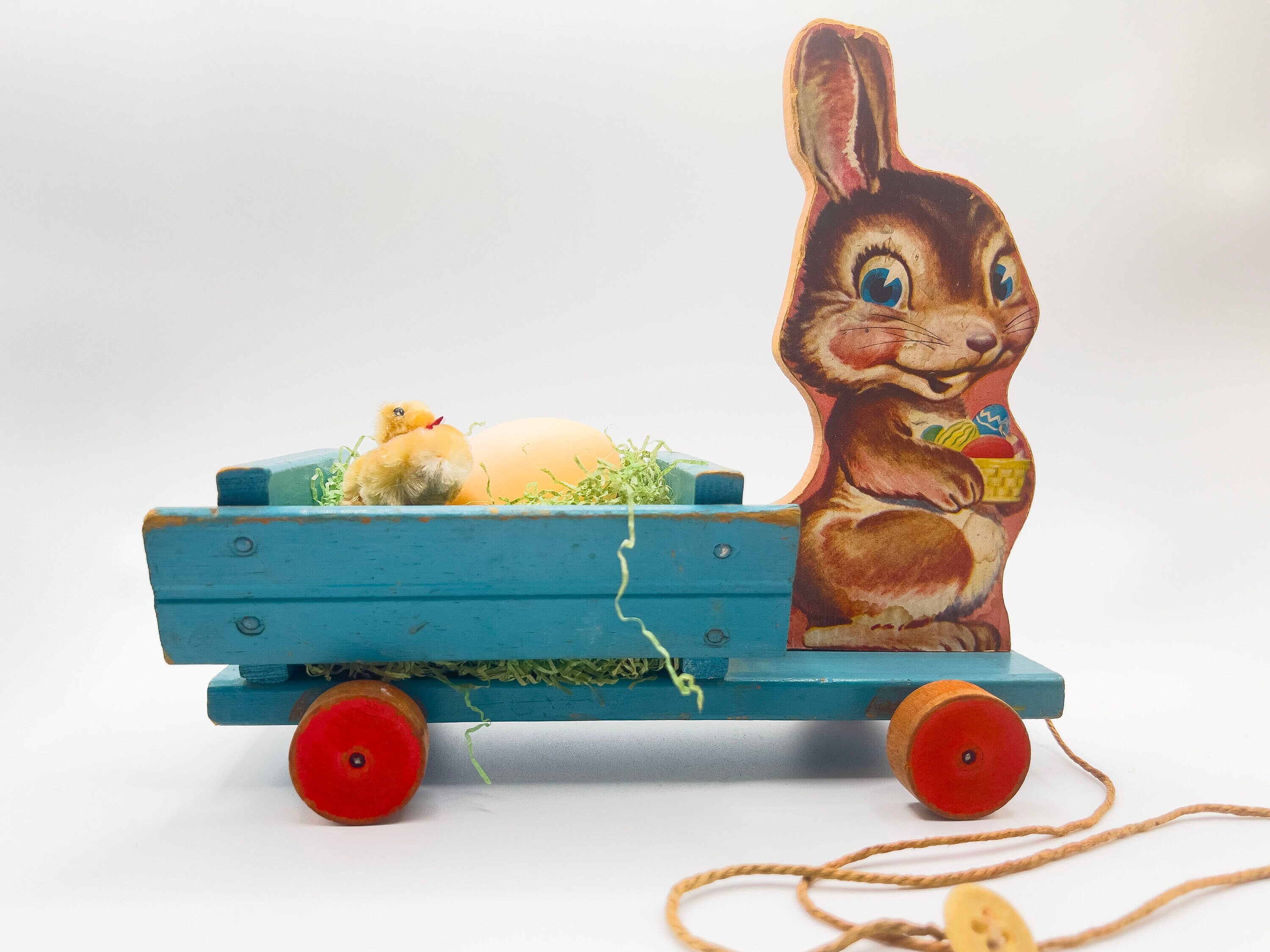 Vintage 1949 Fisher Price Bunny Egg Cart Pull Toy, Fisher Price 404 ...