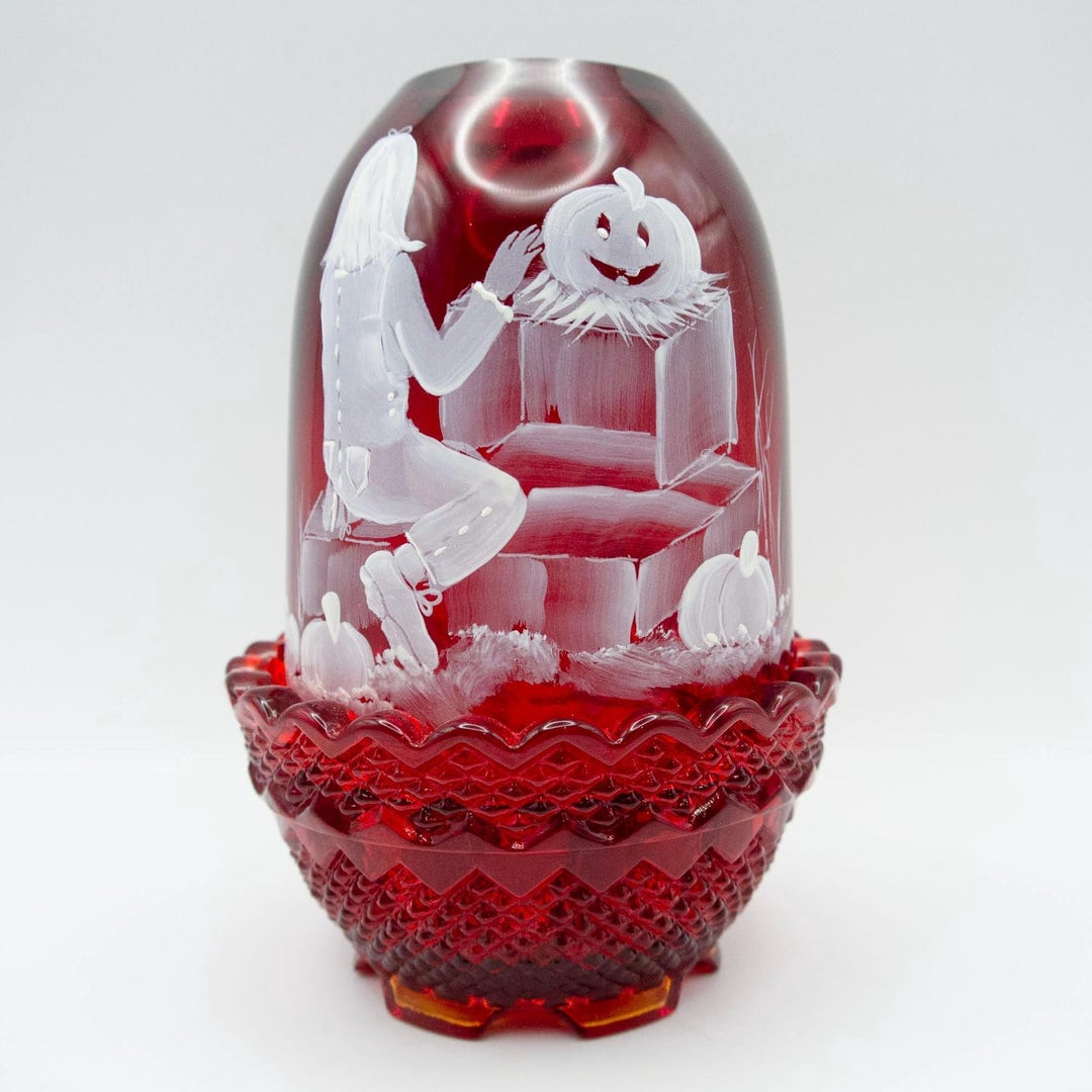 Vintage Fenton Halloween "the Great Pumpkin" Fairy Lamp - Red Cadmium ...