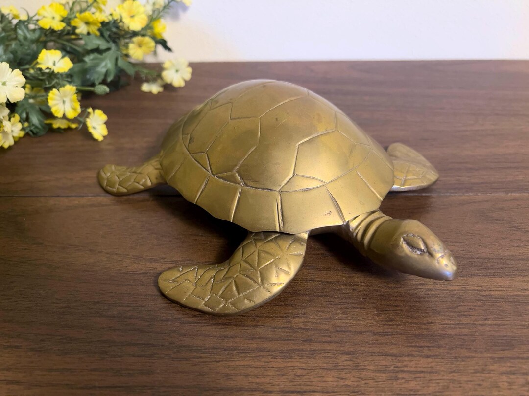 Vintage Brass Sea Turtle Trinket Dish - Mid-century Solid Brass Lidded ...
