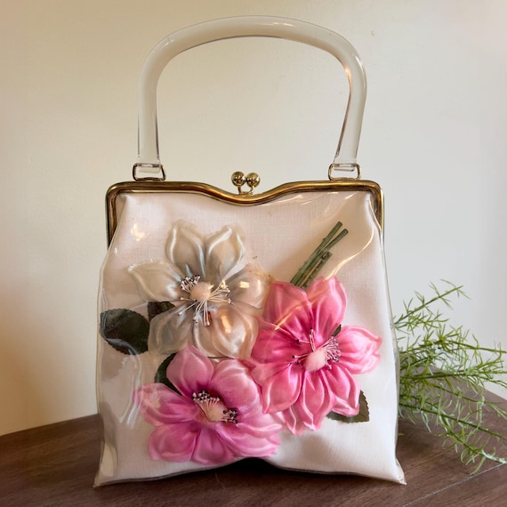 Vintage 1950s Vinyl Encased Flower Purse – Retro Mid-… - Gem