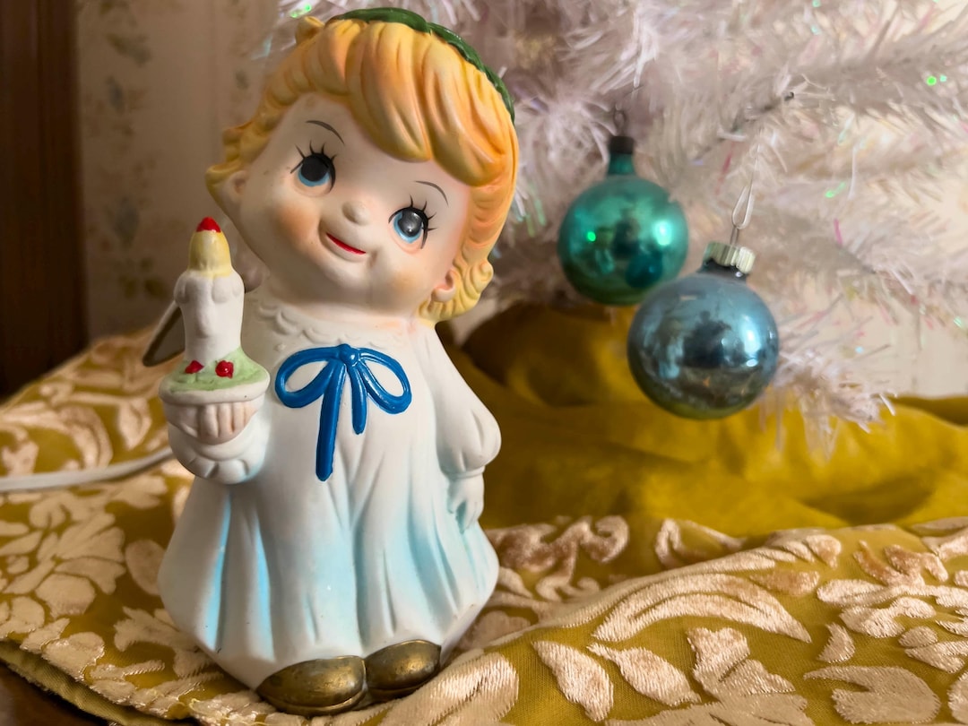 Vintage Light up Christmas Angel Nightlight, Cute 1980's Ceramic Little ...